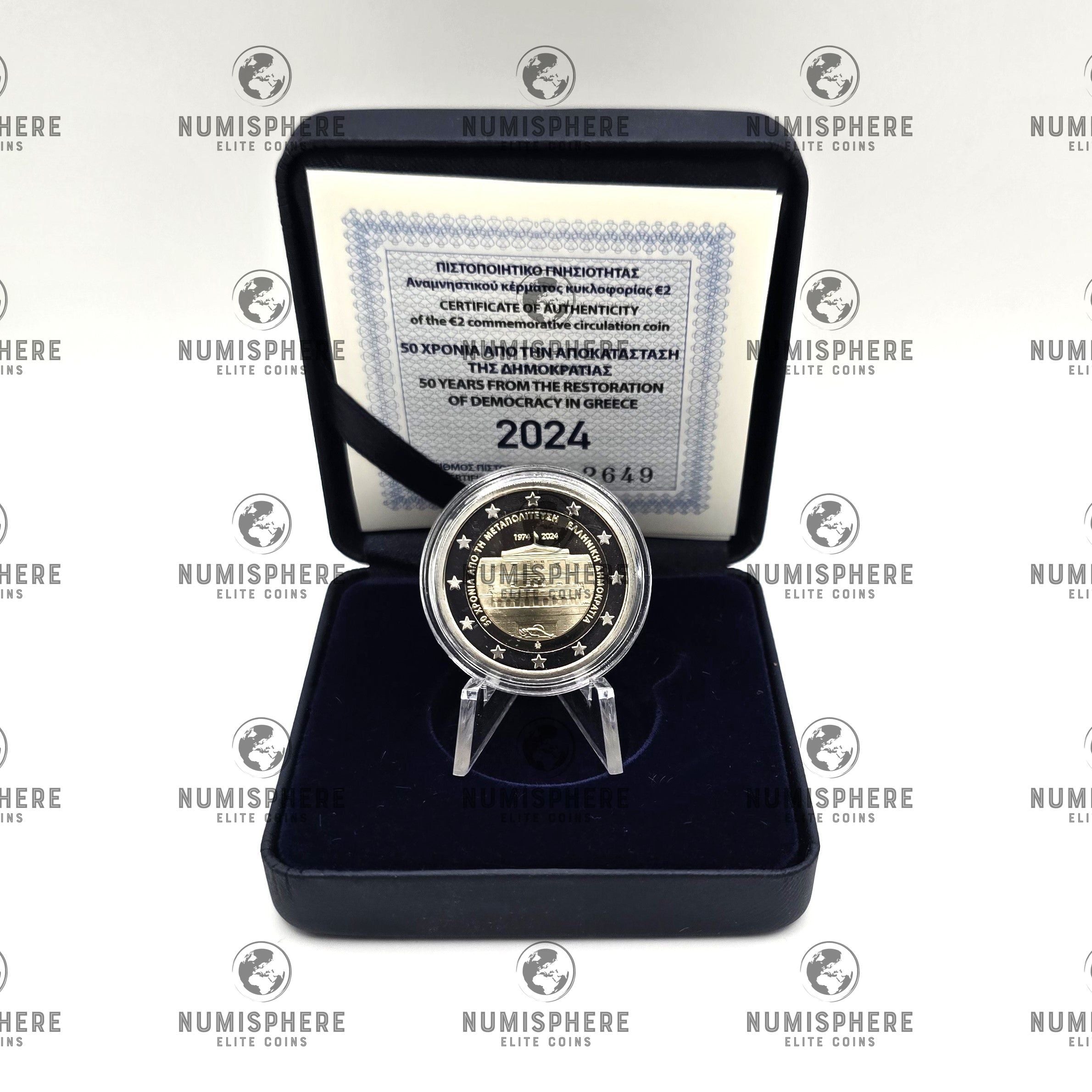 2024 Restoration of Democracy 2€ - Greece Proof – Numisphere - Elite Coins